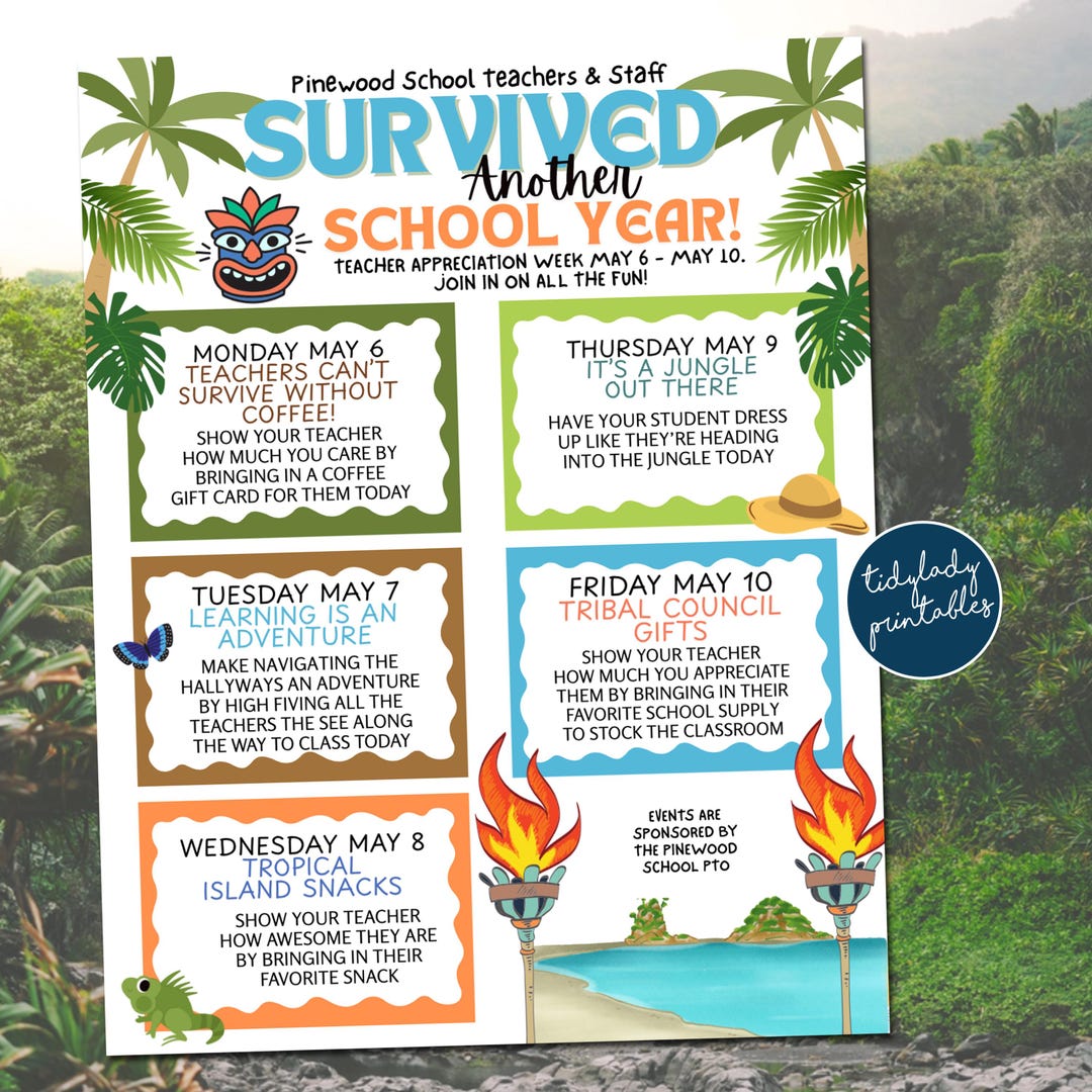 Editable Tropical Teacher Appreciation Week Itinerary (digital Download ...