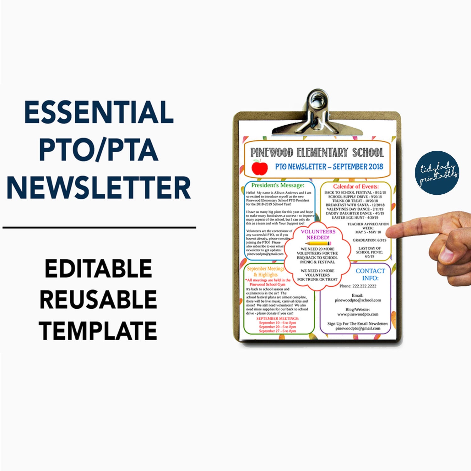 Editable PTO PTA Newsletter Template: School Fundraiser, Event, Meeting ...