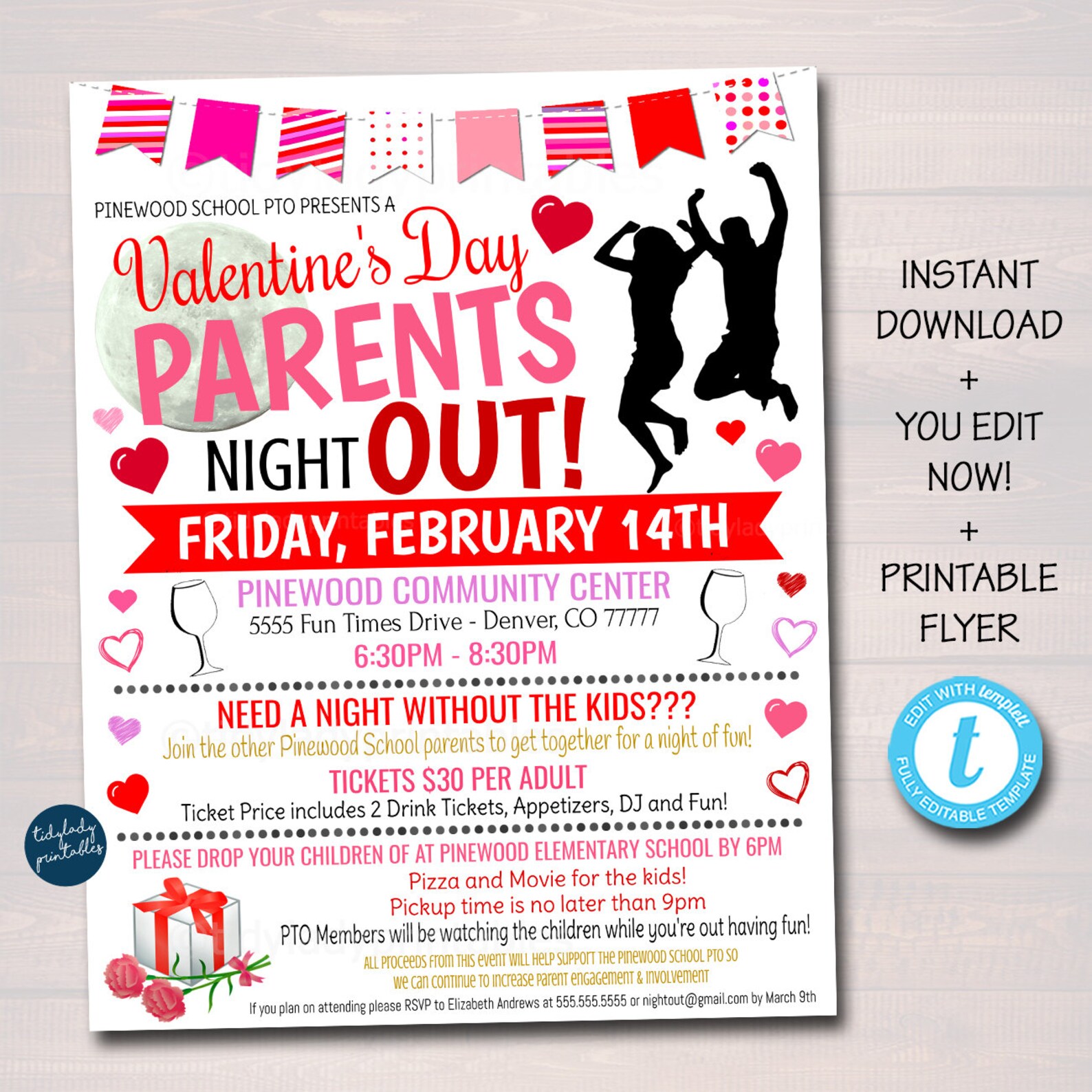 EDITABLE Valentine's Day Parents Night Out Flyer - Etsy
