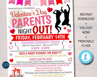EDITABLE Parents Night Out Flyer, Printable PTA, PTO, School Family ...