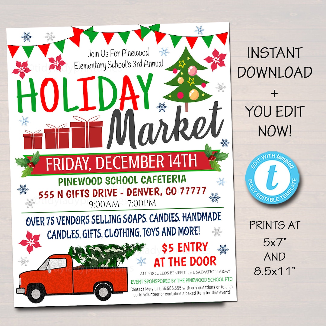 EDITABLE Holiday Market Flyer Christmas Craft Show Invitation ...