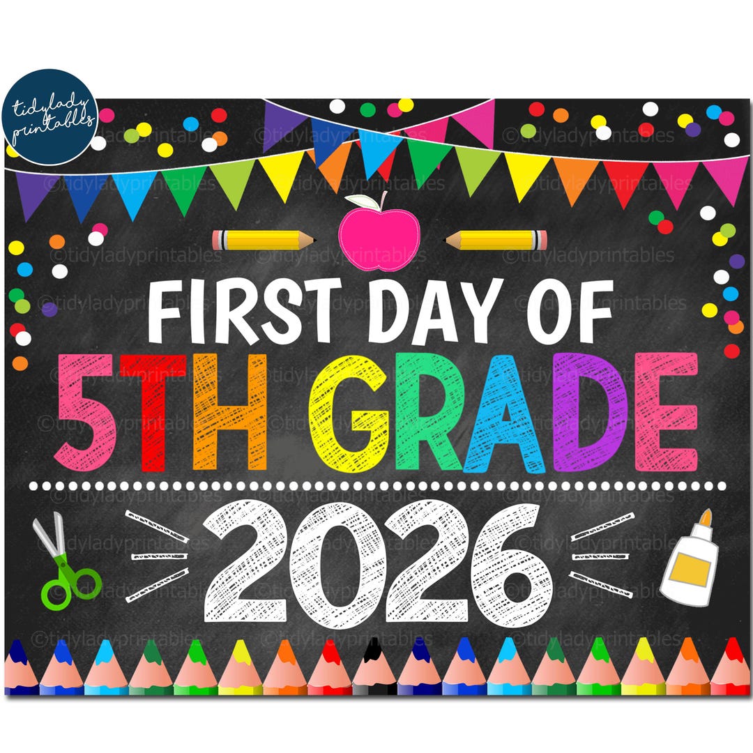 First Day 5th Grade 2026 Back to School Sign: Rainbow Chalkboard Photo ...