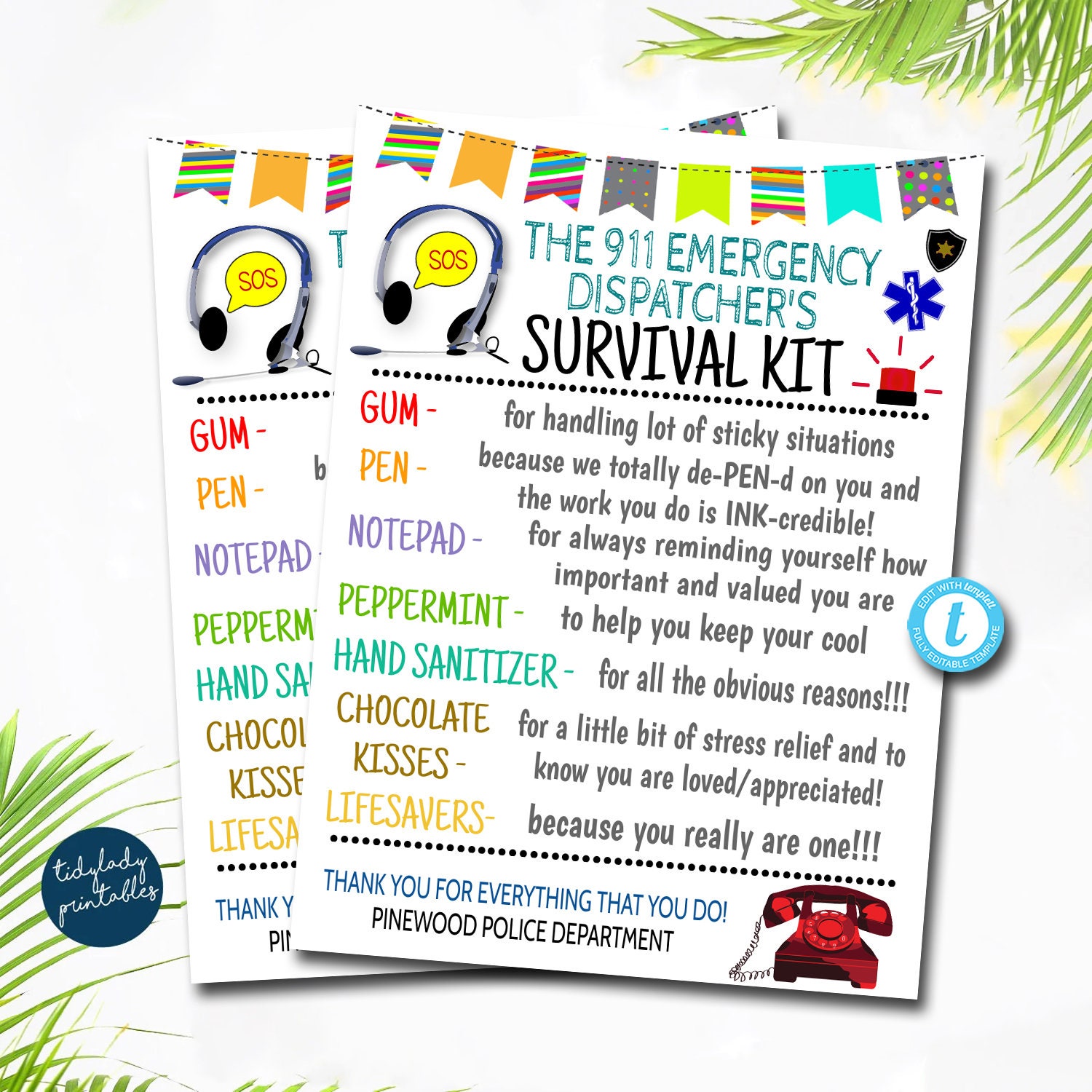 Emergency Dispatcher Survival Kit Tags: Printable Gift (editable ...