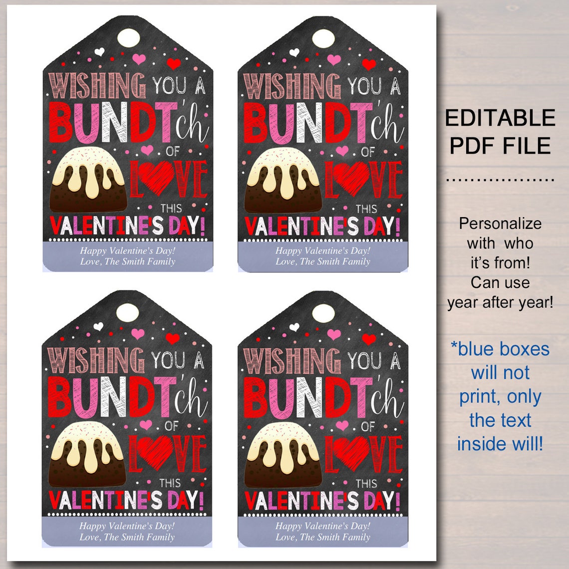 Valentine's Day Bundt Cake Gift Tags Staff Teacher - Etsy