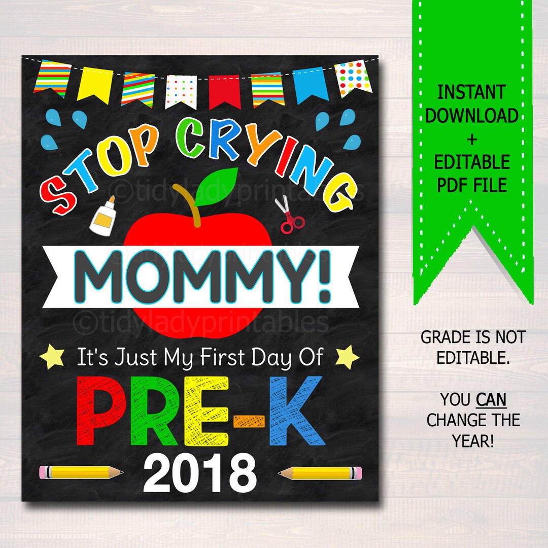 Stop Crying Mommy Back to School Photo Prop, Pre-k Boy School, Mom ...