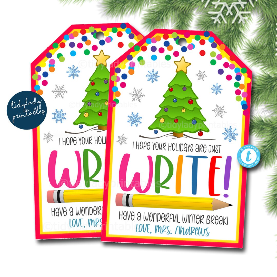 Printable Christmas Pencil Gift Tags: Teacher Holiday Stocking Stuffer ...