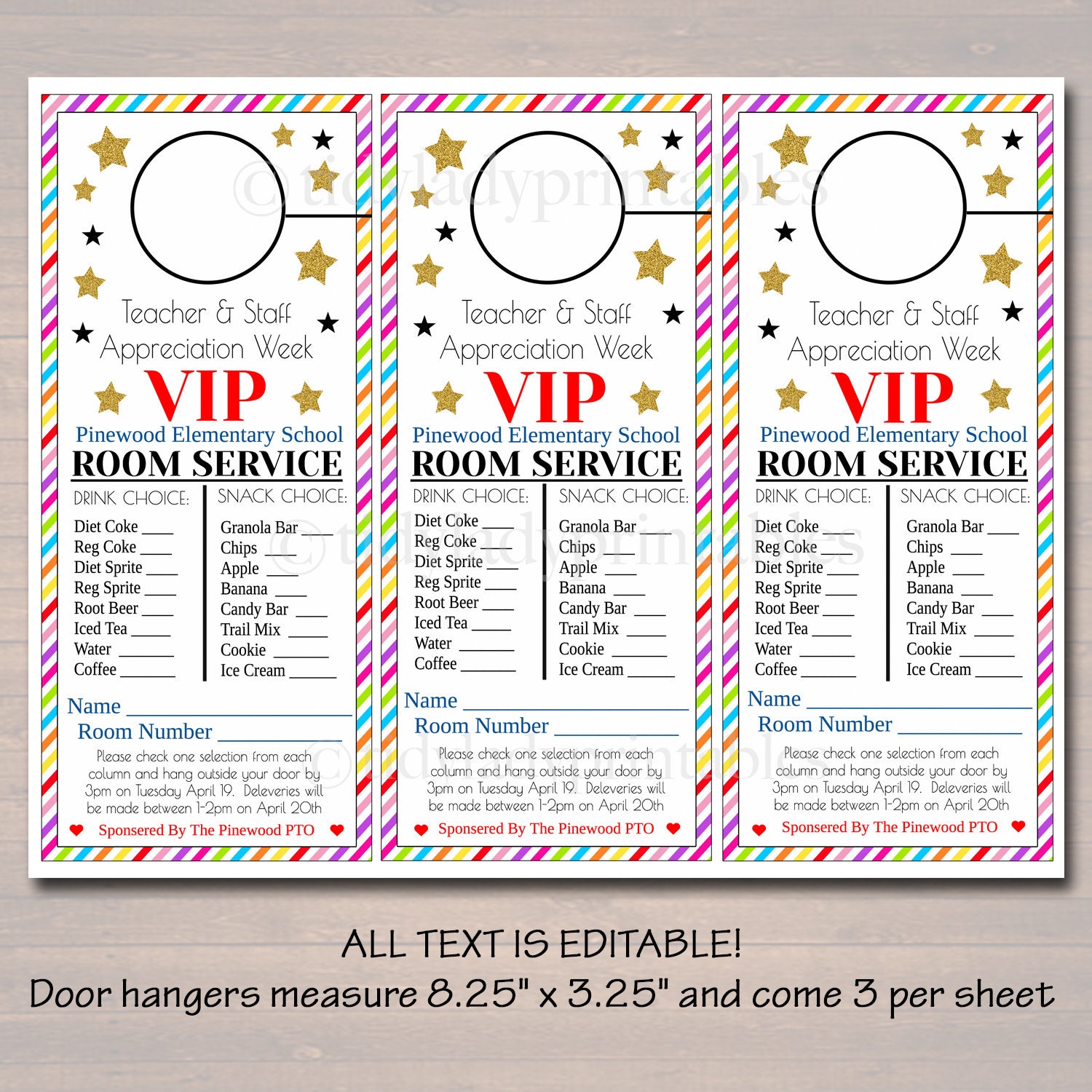 Editable Room Service Door Hanger: Teacher Appreciation (instant ...