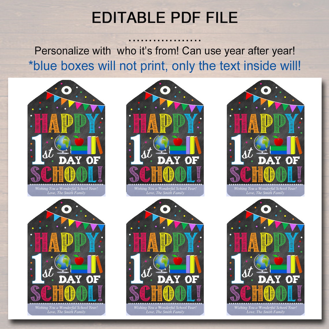 EDITABLE Happy First Day of School Back to School Tags | Etsy