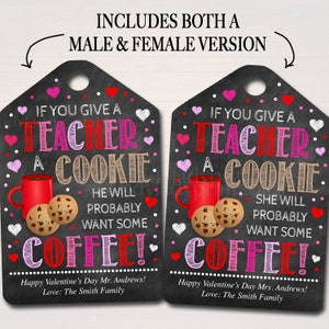 Teacher Valentine's Day Favor Tags: Editable Cookie Coffee Gift (PDF ...
