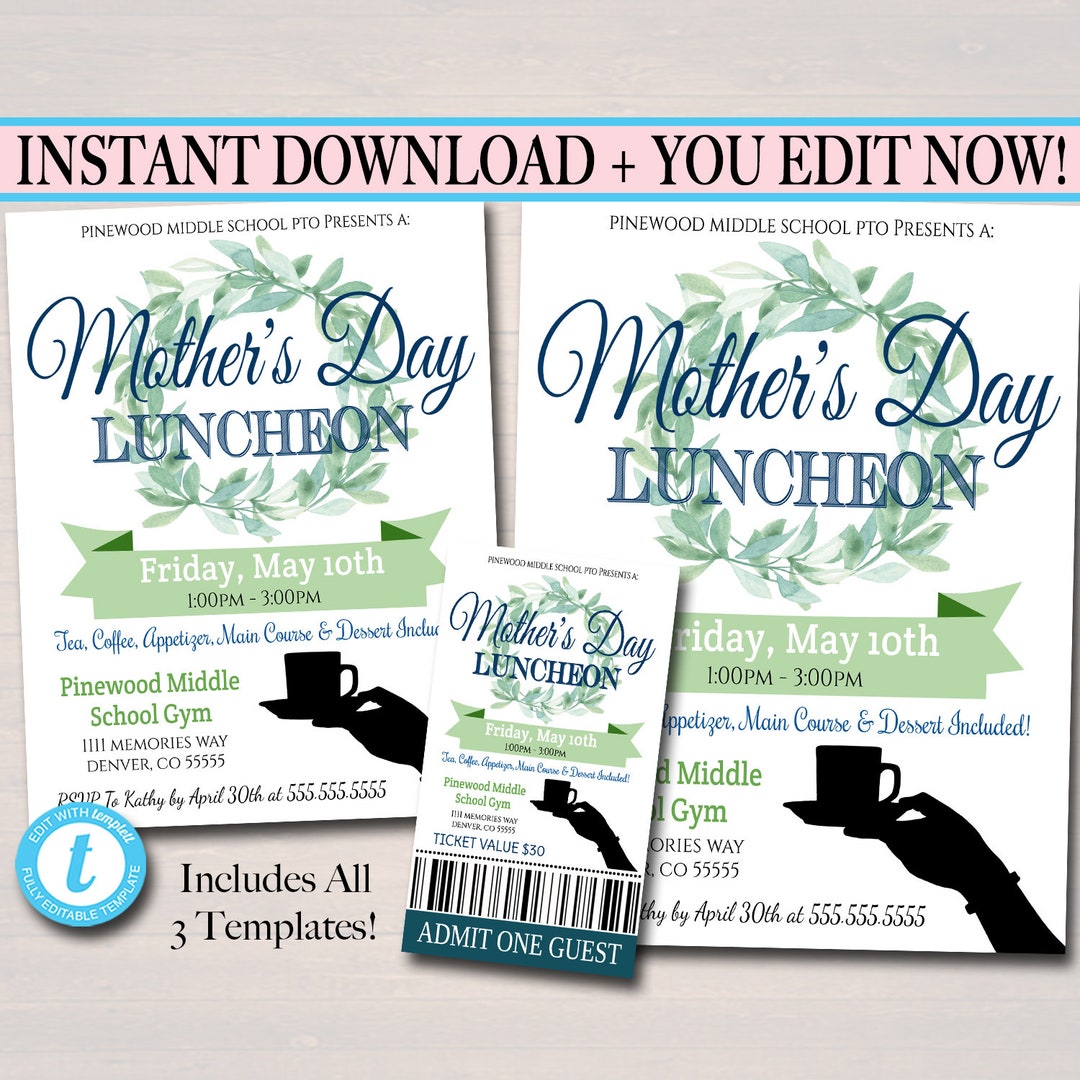EDITABLE Mother's Day Luncheon School Flyer Party Invite, Church ...