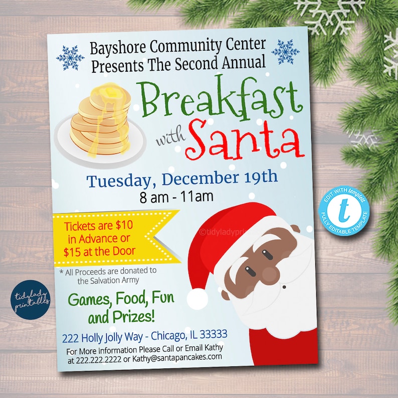 EDITABLE Breakfast With Santa Flyer & Tickets Breakfast With - Etsy