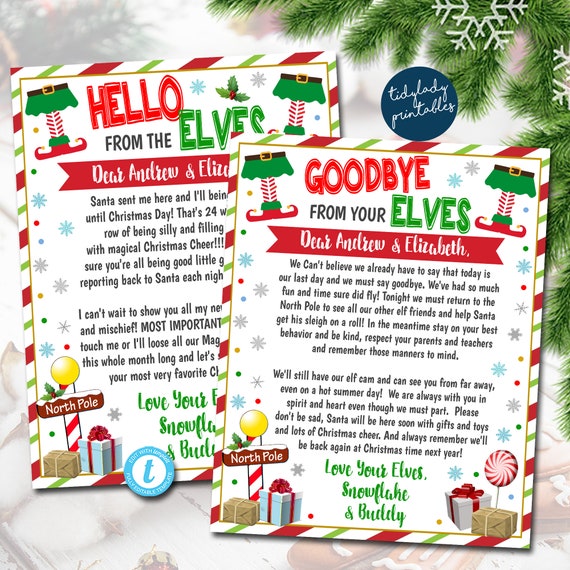 Elf Letters, Hello From Elves and Goodbye from the Elves Letter ...