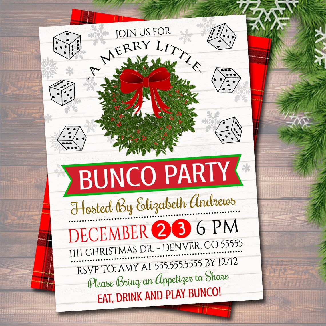 EDITABLE Christmas Bunco Party Invitation Holiday Merry Bunco - Etsy