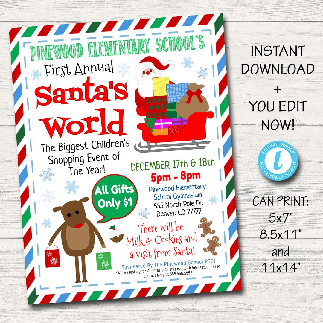 Christmas Shopping Flyer: Santa Event, School Fundraiser (digital ...
