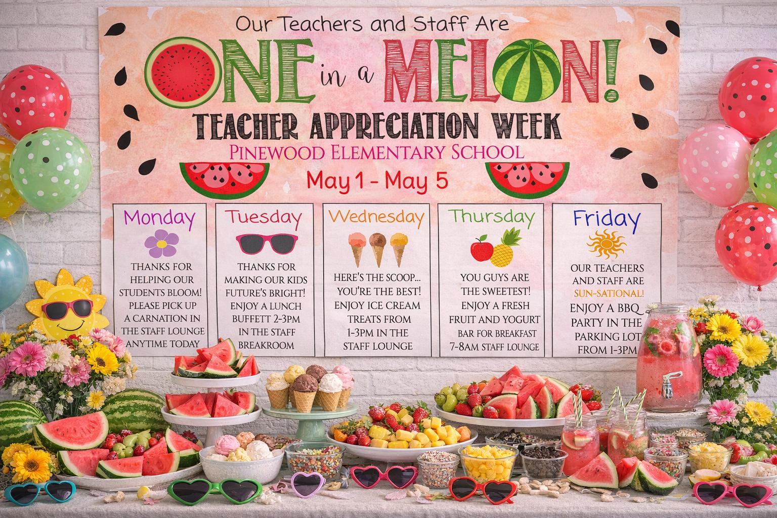 Editable One in a Melon Theme Teacher Appreciation Week Itinerary ...