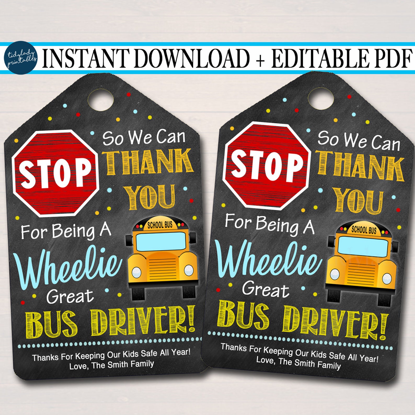 Bus Driver Appreciation Gift Tag: Editable Thank You (PDF File) - Etsy