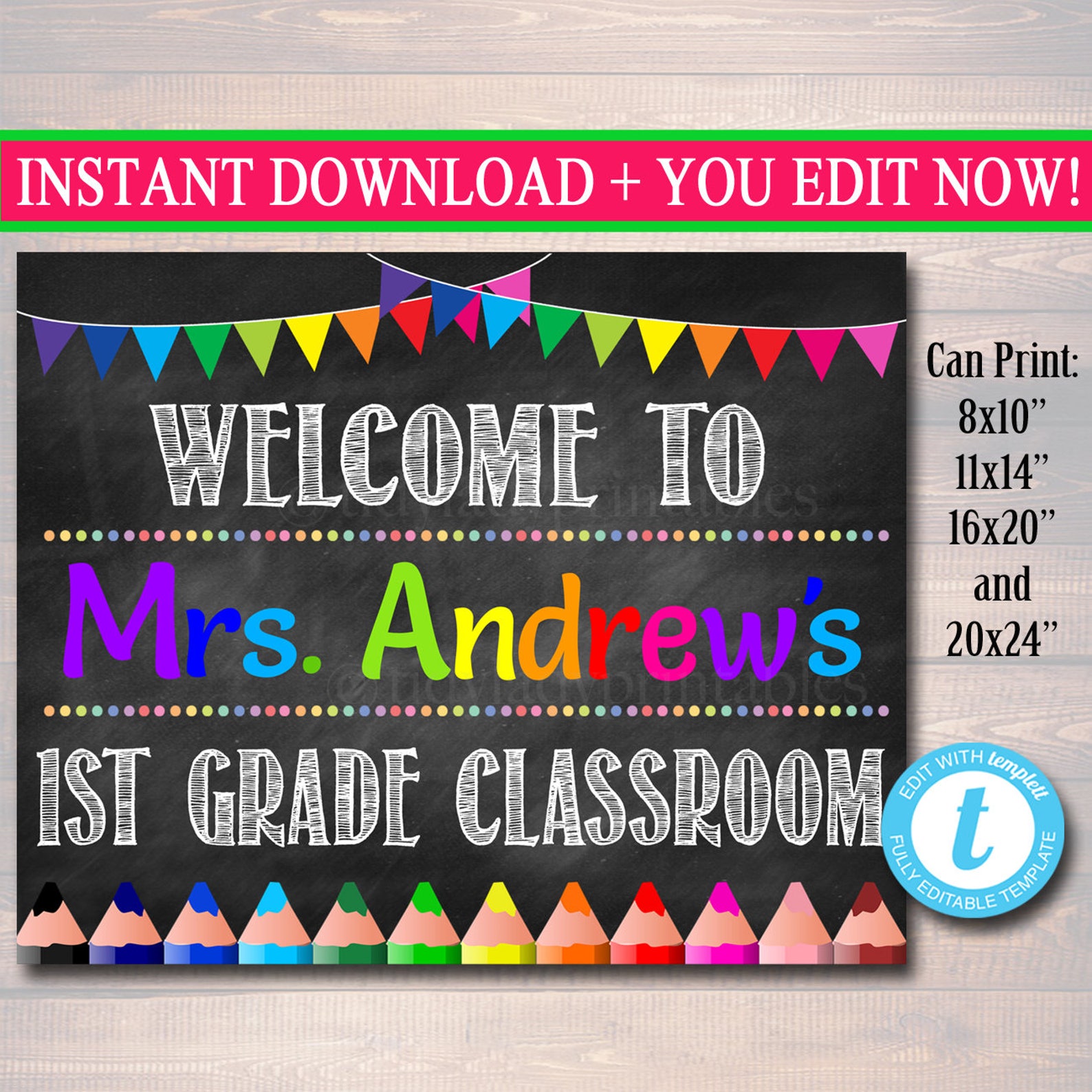 Editable Teacher Classroom Door Sign: Chalkboard Printable (digital ...
