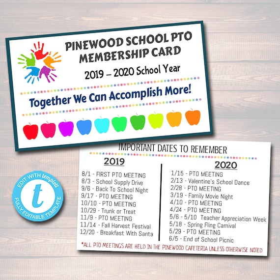 EDITABLE Membership Cards Template, Volunteer, PTO PTA Form Printable ...