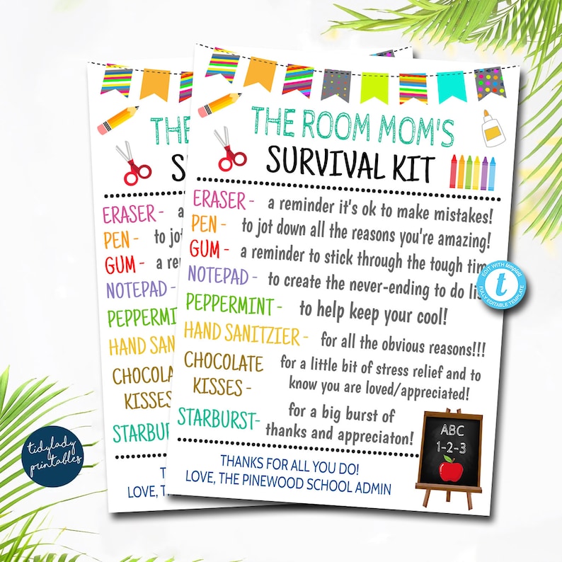 EDITABLE Room Mom's Survival Kit Printable Back to School - Etsy
