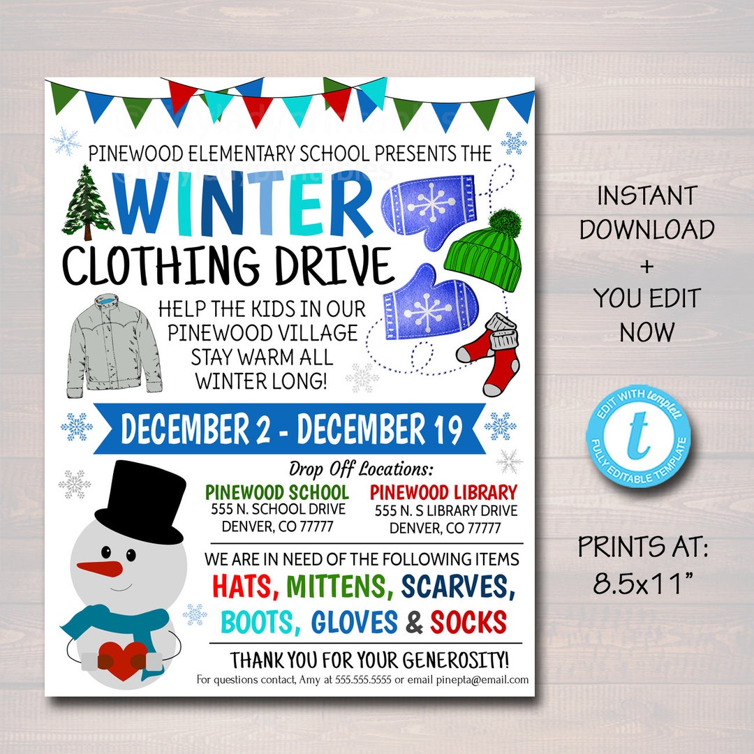 Winter Clothing Drive Flyer: Printable Charity Fundraiser (PTA PTO) - Etsy