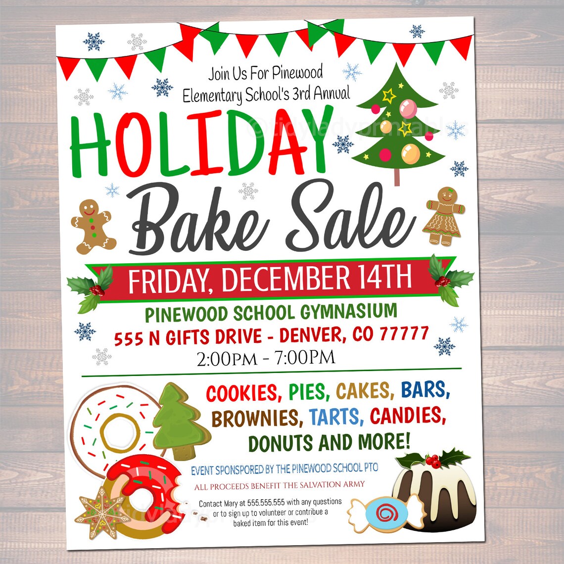 EDITABLE Holiday Bake Sale Flyer Printable PTA PTO School - Etsy