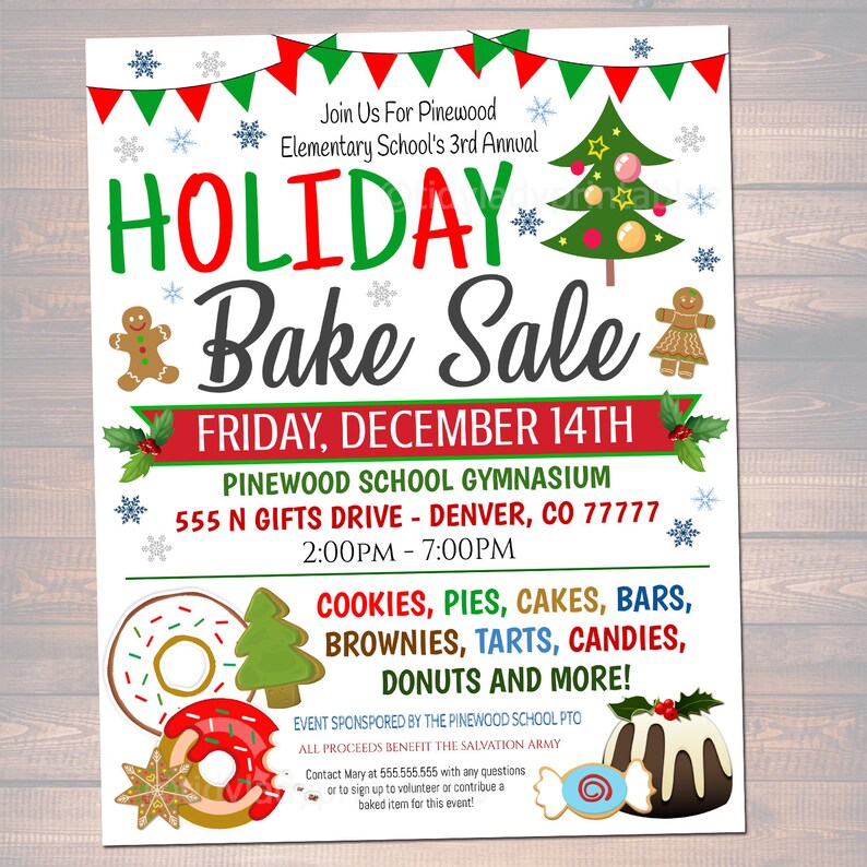 EDITABLE Holiday Bake Sale Flyer Printable PTA PTO School - Etsy