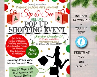 Holiday Sip and Shop Invitation Christmas Boutique Shopping - Etsy