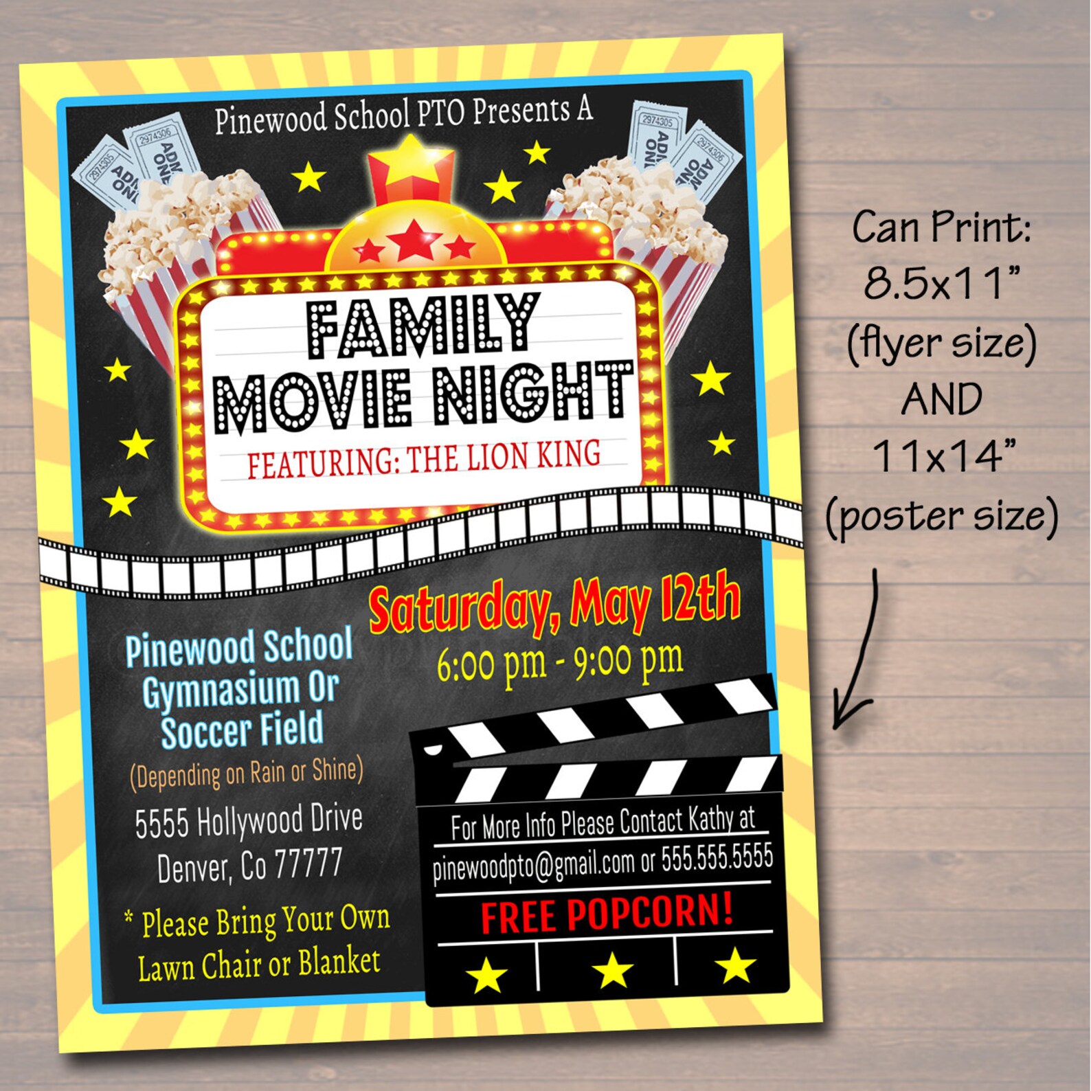 EDITABLE Movie Night Flyer Printable PTA PTO Flyer School - Etsy