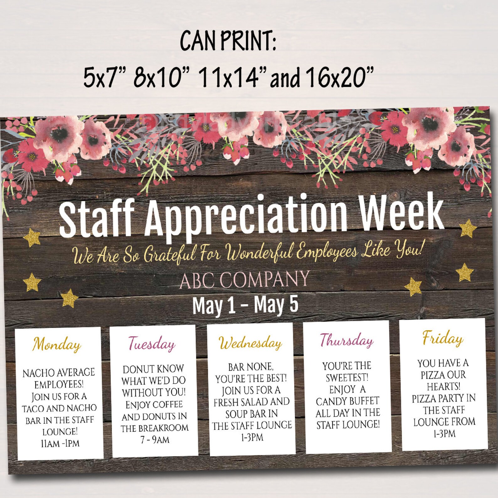 Editable Staff Appreciation Week Itinerary Poster (digital File) - Etsy