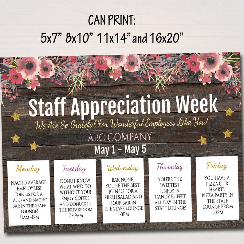 Editable Staff Appreciation Week Itinerary Poster (digital File) - Etsy UK