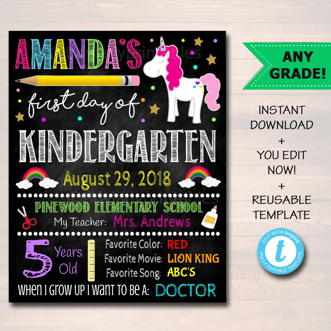First Day of School Chalkboard Sign: Unicorn, Rainbow (digital Download ...
