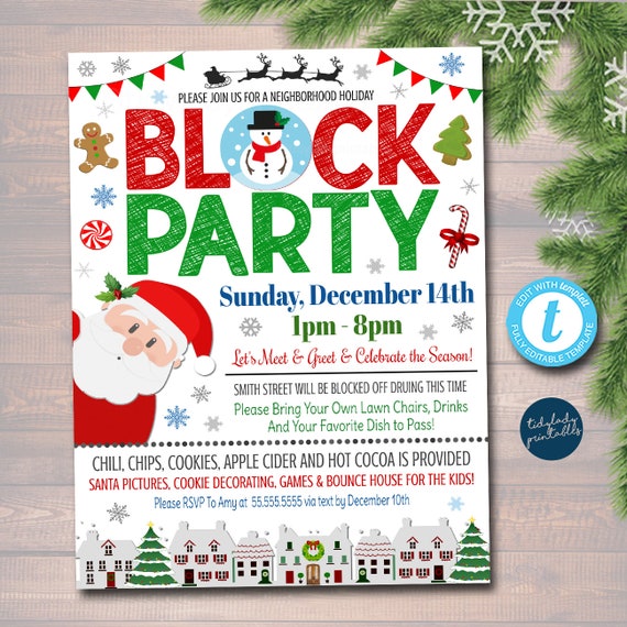 Christmas Block Party Invite Flyer, Editable Printable Holiday Festival ...
