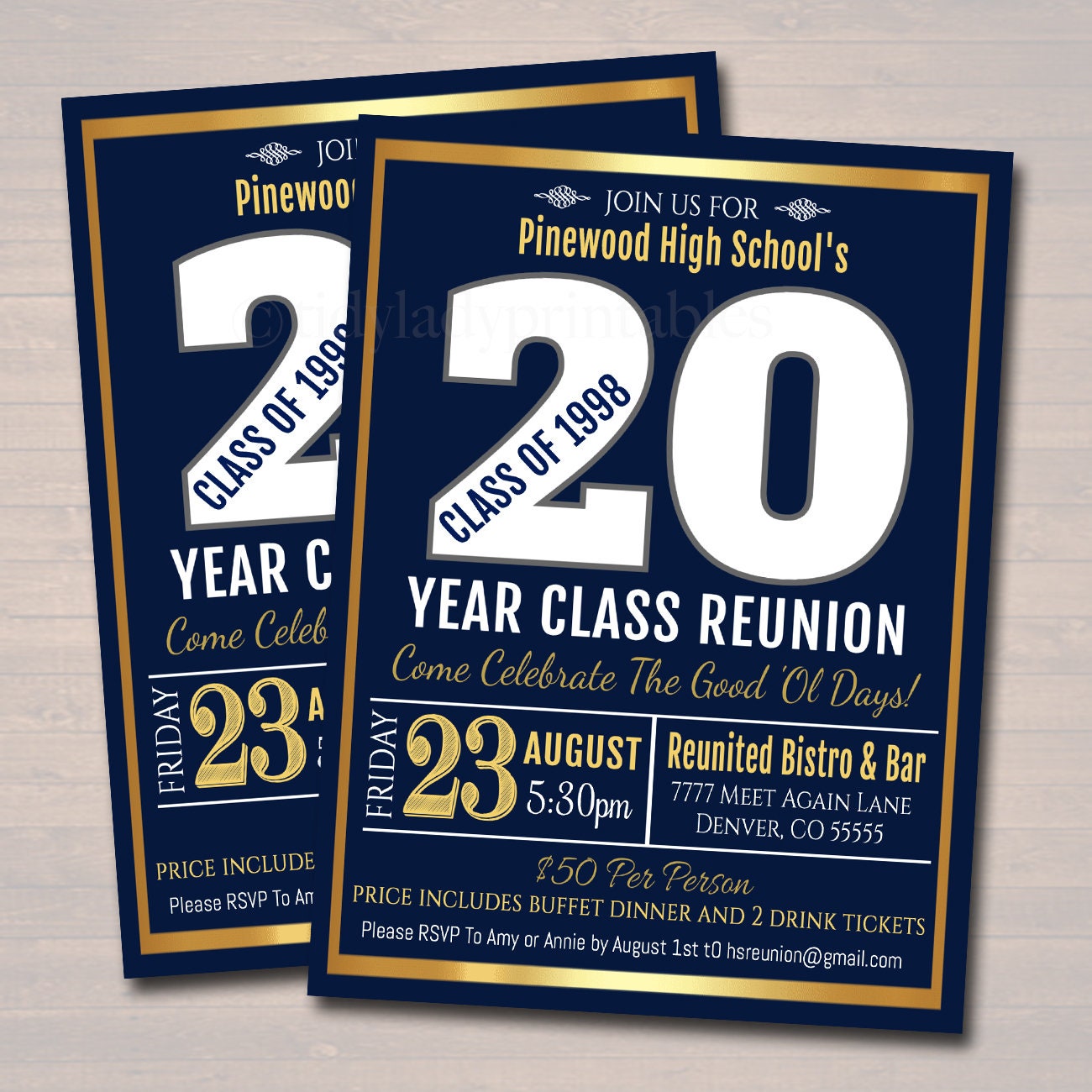 Editable Reunion Invitation Template: Faux Gold Foil Design (instant ...