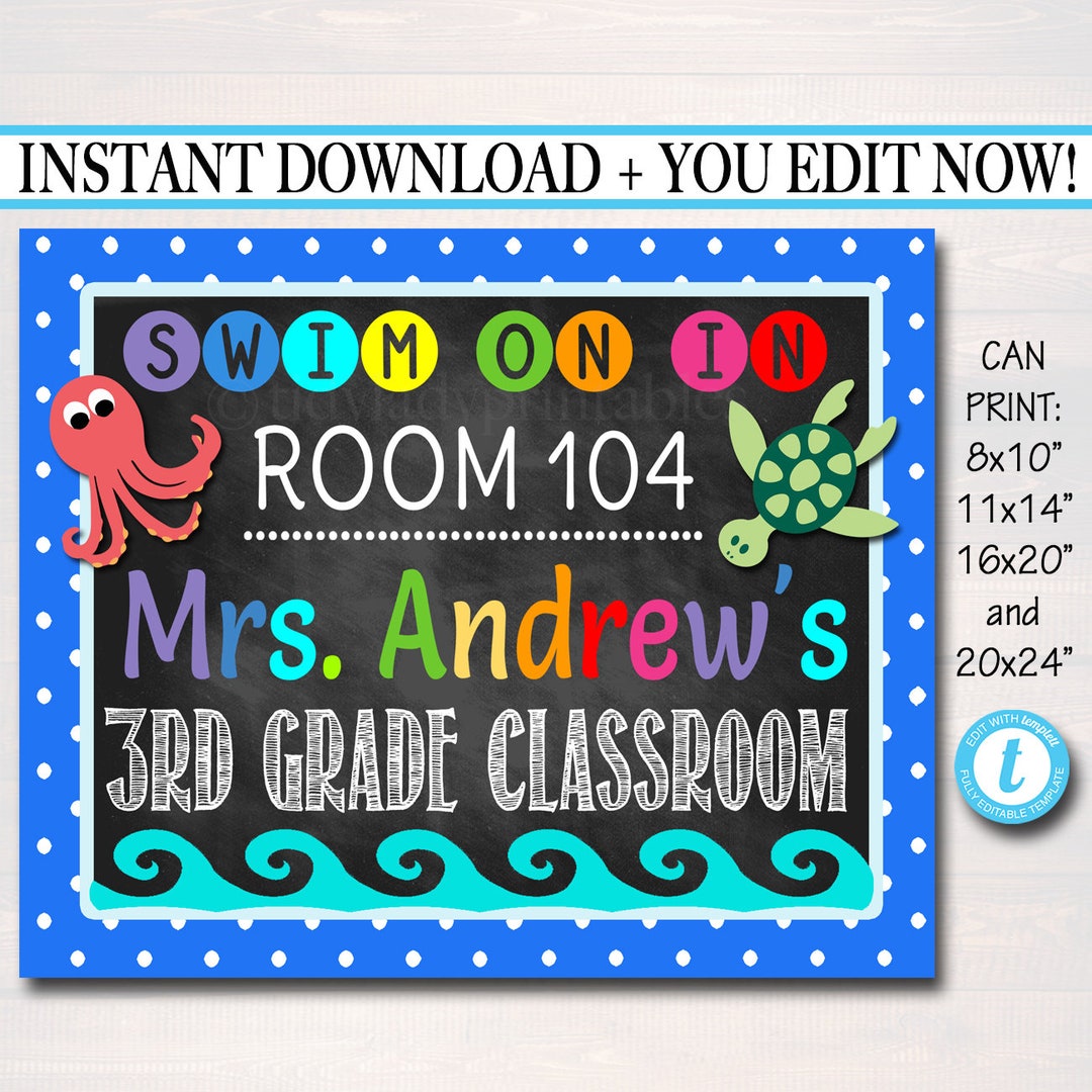 EDITABLE Printable Teacher Classroom Door Sign, Under the Sea Themed ...