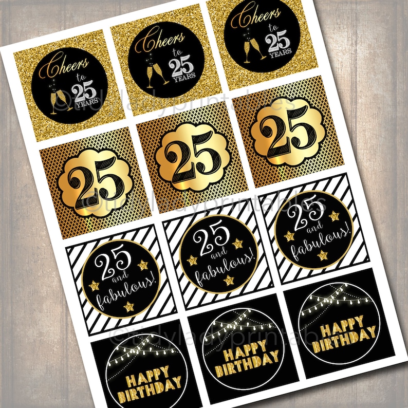 25th Birthday Cupcake Toppers: Cheers to Twenty Five Years (PRINTABLE ...