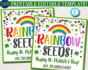 St. Patrick's Day Gift Tags, Rainbow Seeds Candy Kids Friend Classroom ...