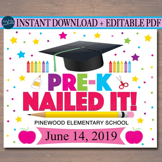 EDITABLE DATE Pre-K Graduation Photo Prop, End of School Chalkboard ...