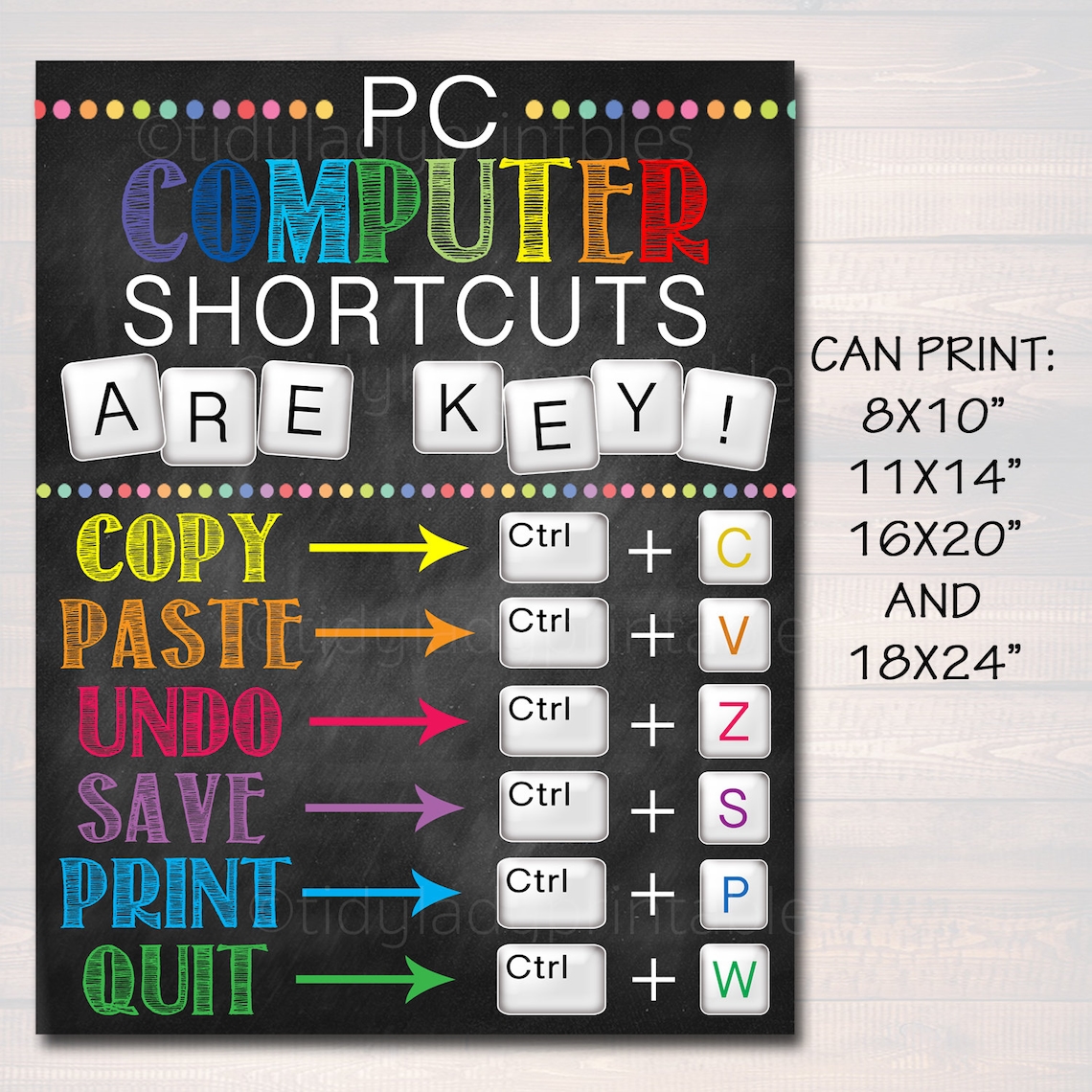 Computer Shortcuts Chalkboard Poster: PC Classroom Decor (digital ...