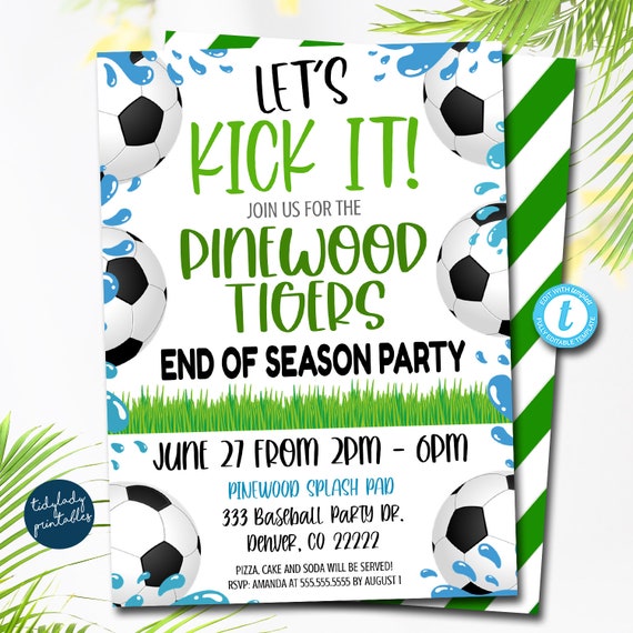 Soccer Invitation, End of Season, Let's Kick It, Editable Soccer team ...