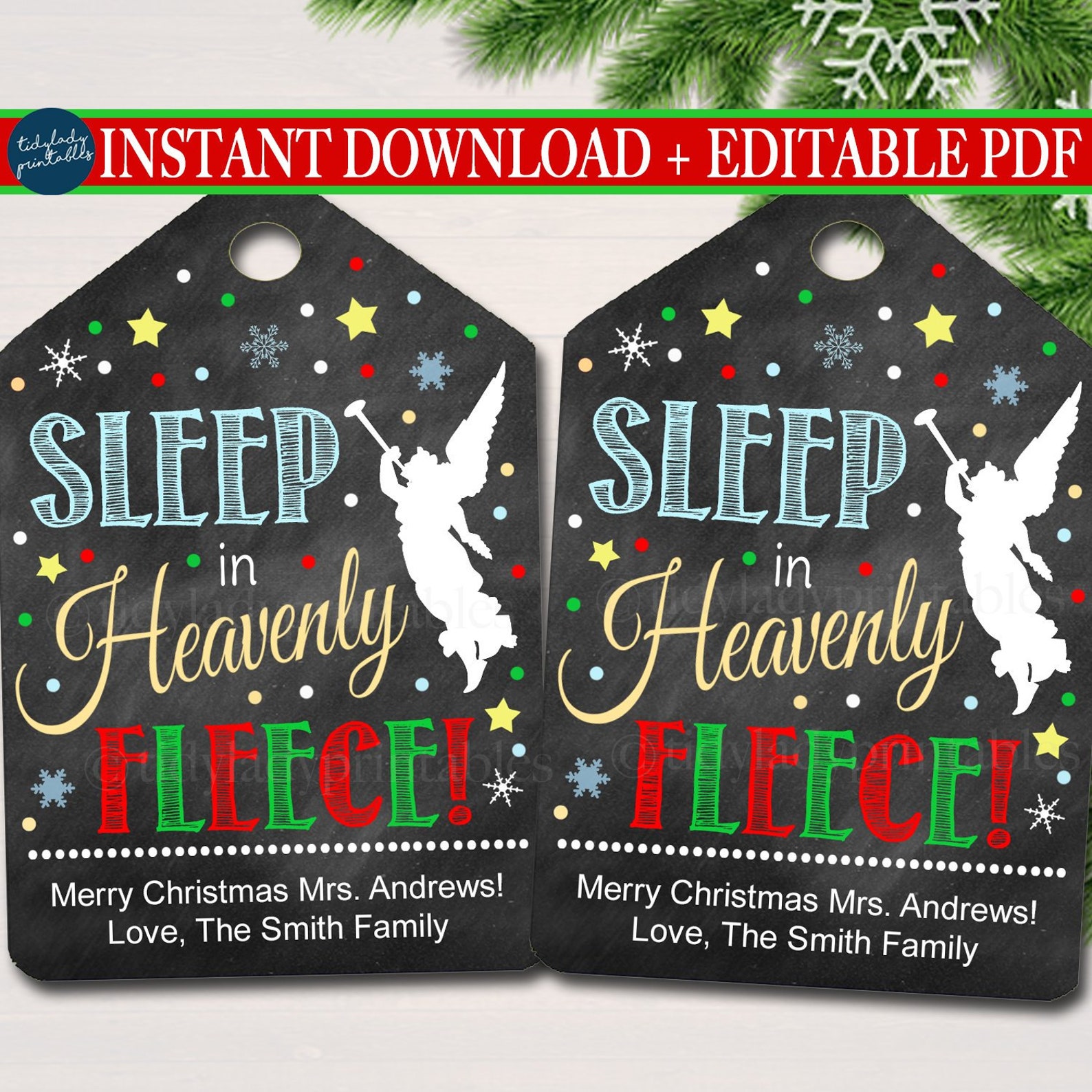 EDITABLE Sleep in Heavenly Fleece Christmas Gift Tags, Secret Santa ...