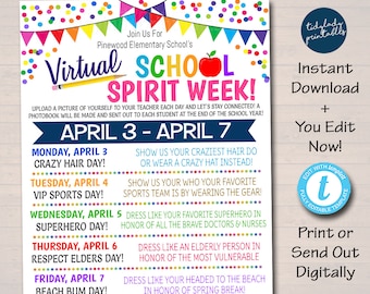 Virtual Spirit Week Template - Etsy