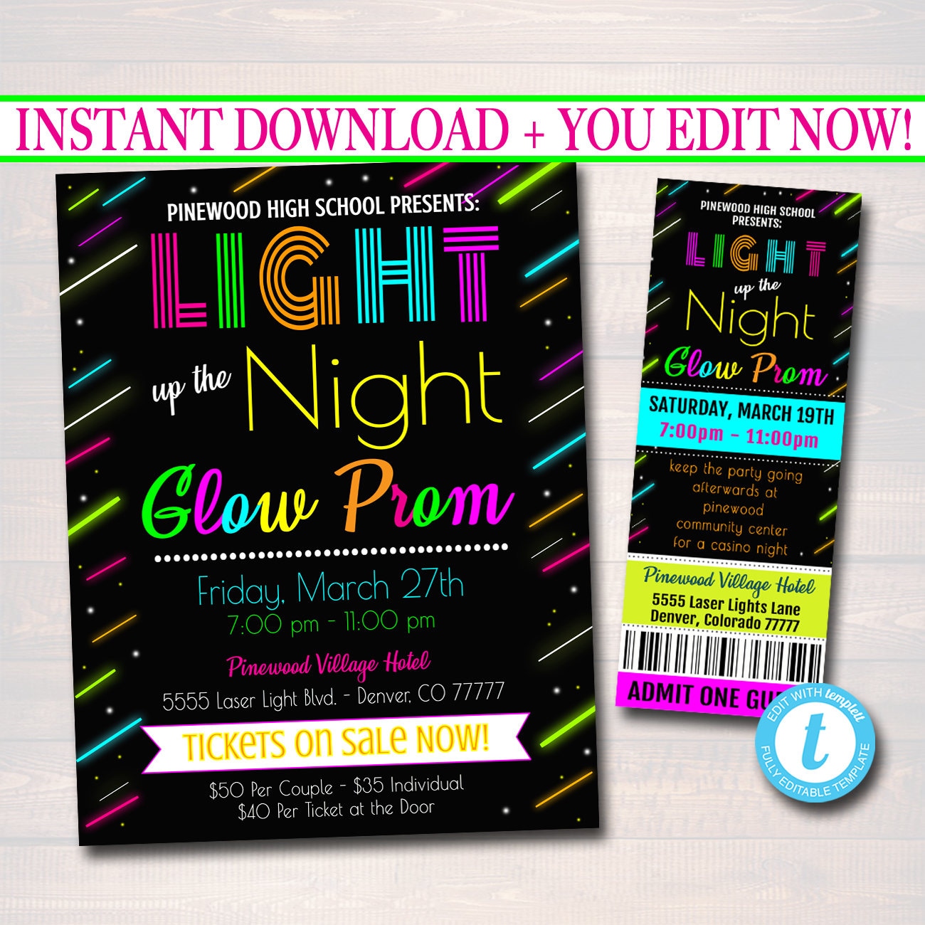EDITABLE Prom Ticket/invite Flyer Set School Dance Digital - Etsy