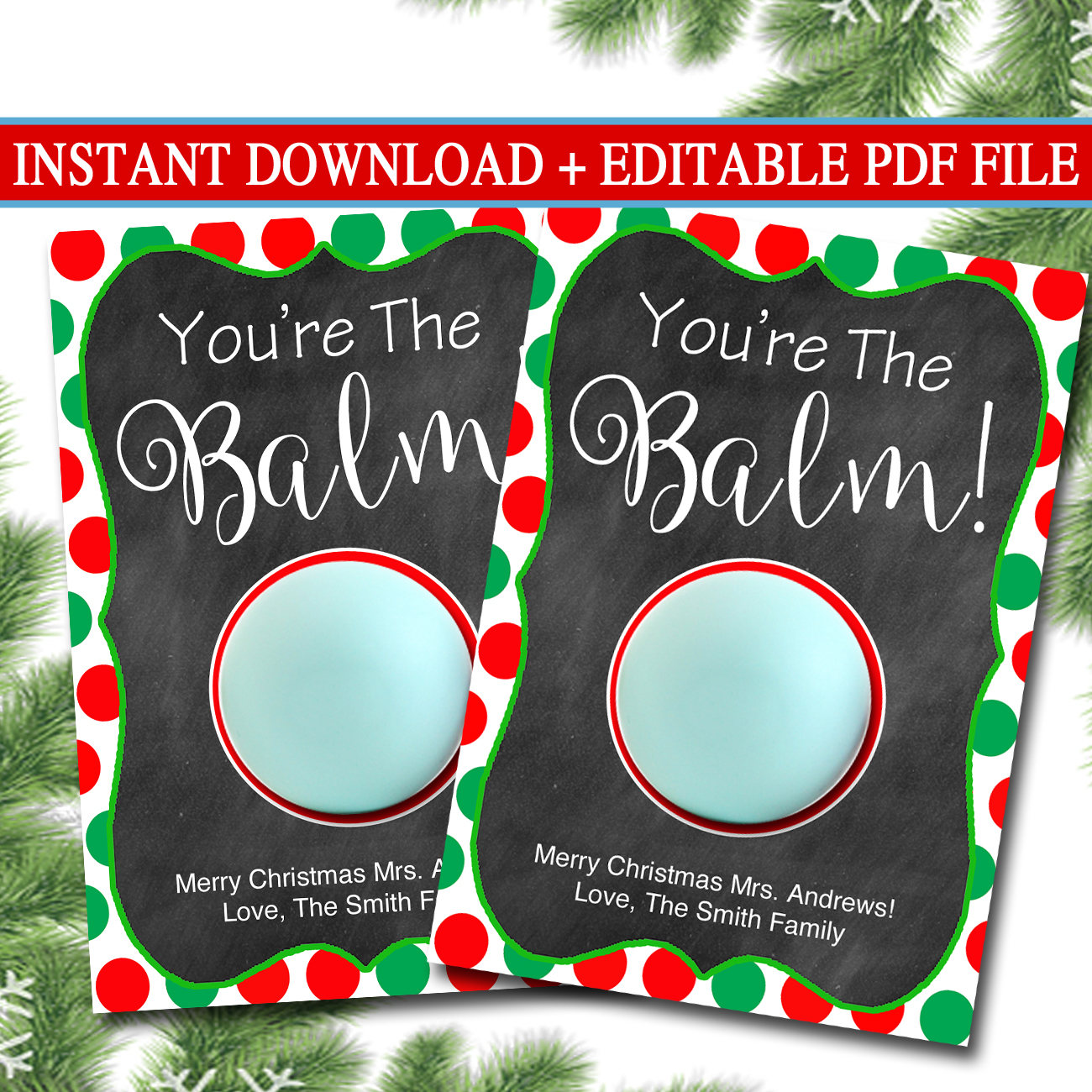 EDITABLE Lip Balm Tags Christmas Teacher Gift INSTANT | Etsy