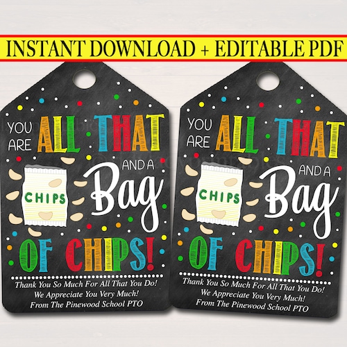 You're All That and a Bag of Chips Gift Tag Employee - Etsy