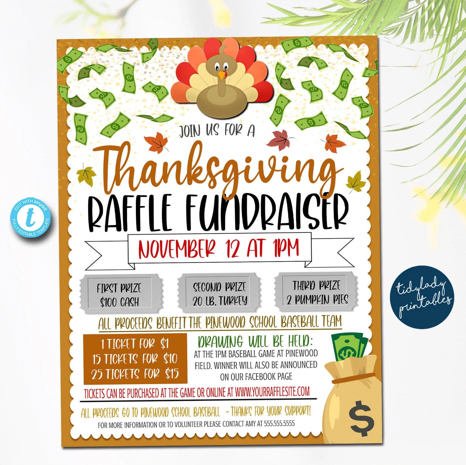 Thanksgiving Raffle Ticket Fundraiser Flyer Split the Pot - Etsy
