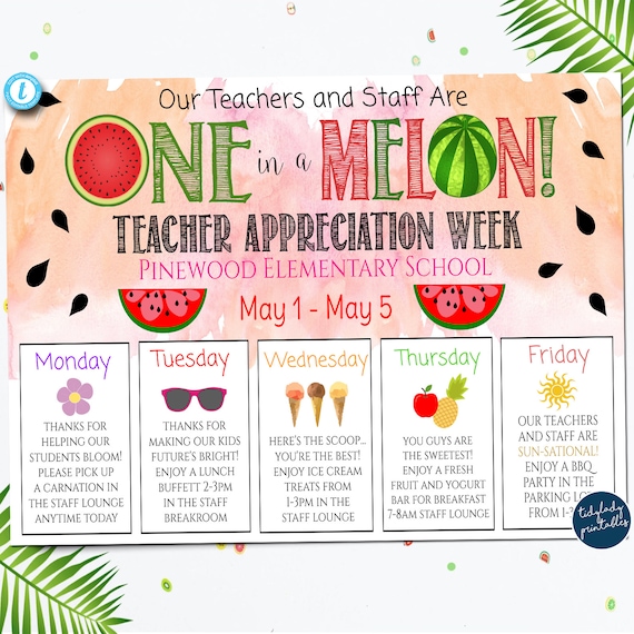 EDITABLE Teacher Appreciation Week Itinerary Poster, Summer One in a ...