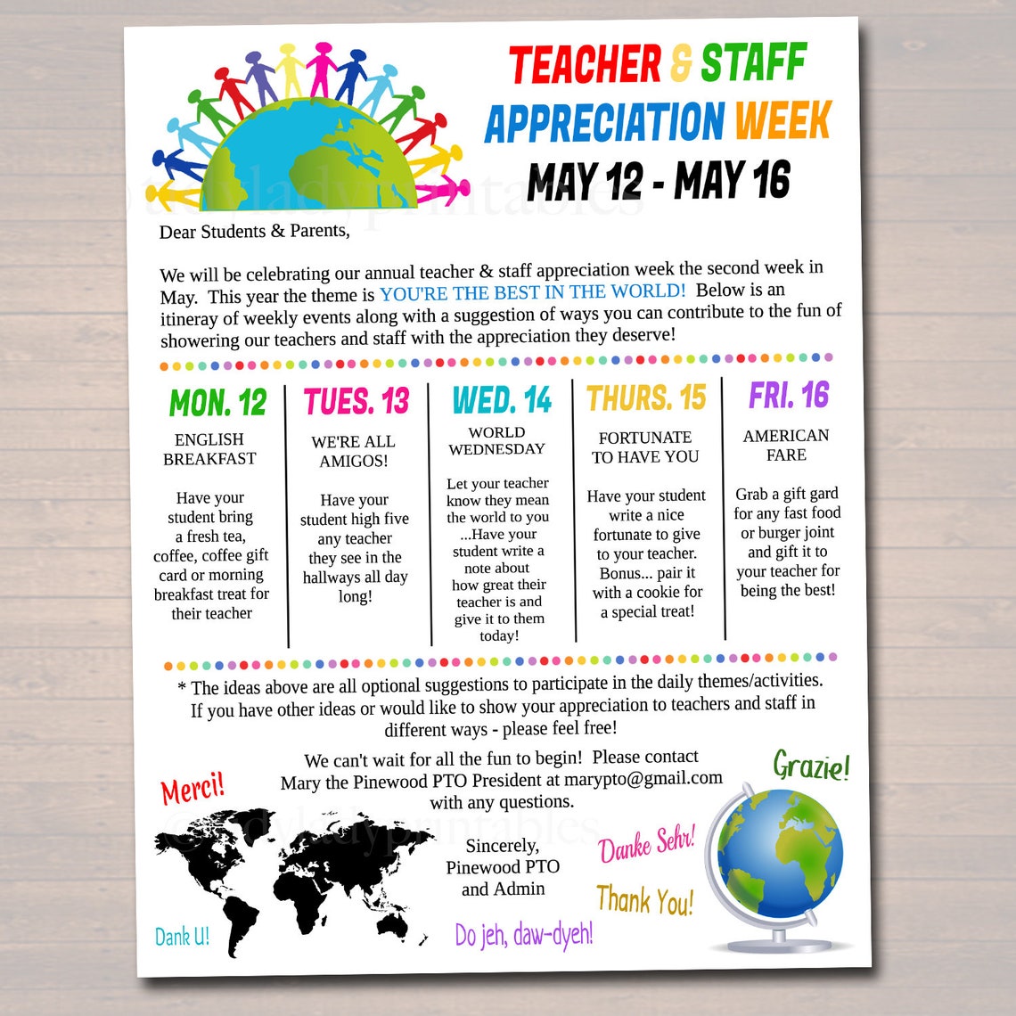 Editable World Theme Teacher Appreciation Staff Invitation - Etsy
