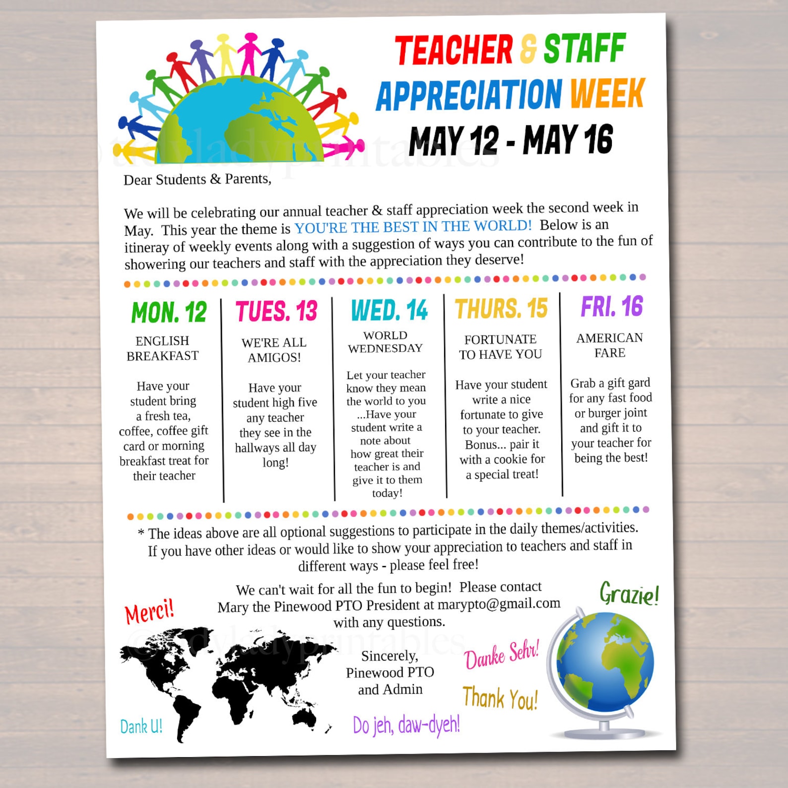 Editable World Theme Teacher Appreciation Staff Invitation - Etsy