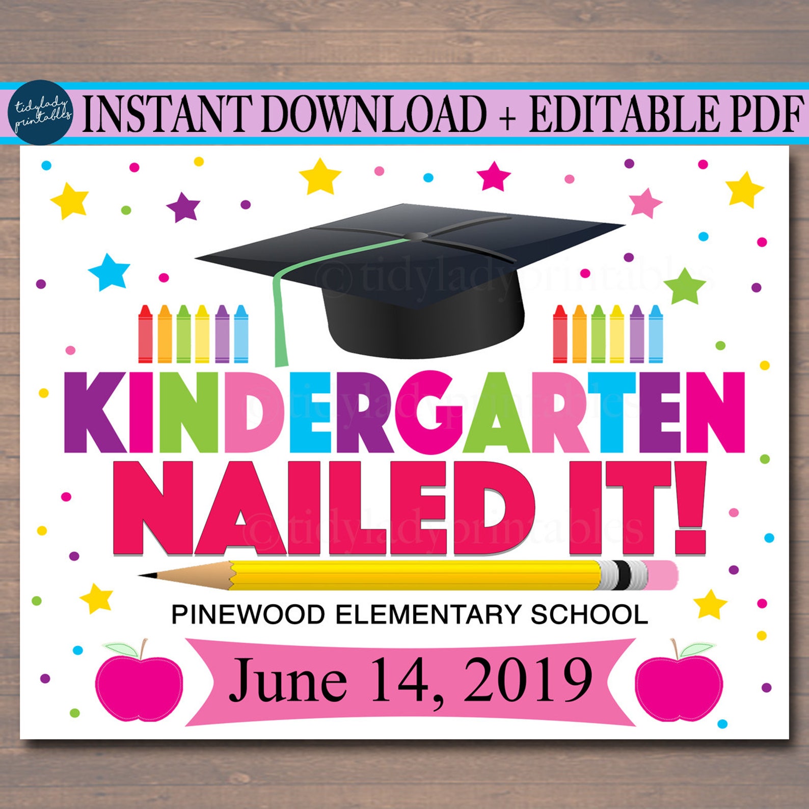 EDITABLE DATE Kindergarten Graduation Photo Prop Last Day End - Etsy