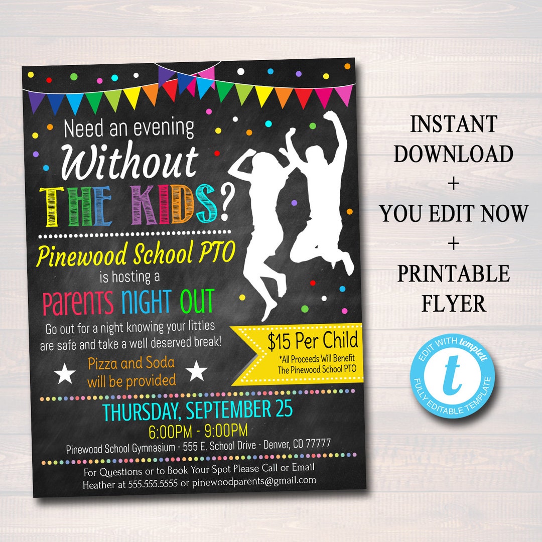 EDITABLE Parents Night Out Flyer, Printable PTA, PTO, School Family ...